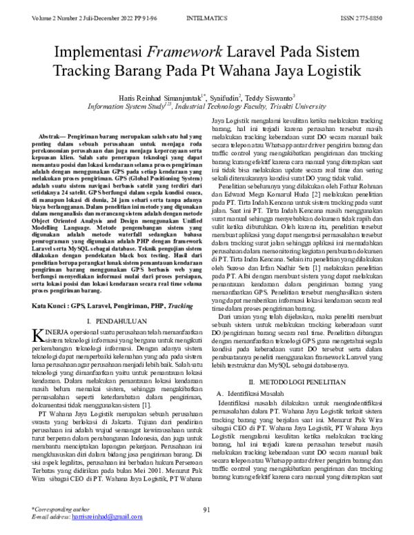 Pdf Implementasi Framework Laravel Pada Sistem Tracking Barang Pada