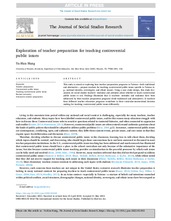 (PDF) Exploration of teacher preparation for teaching controversial ...
