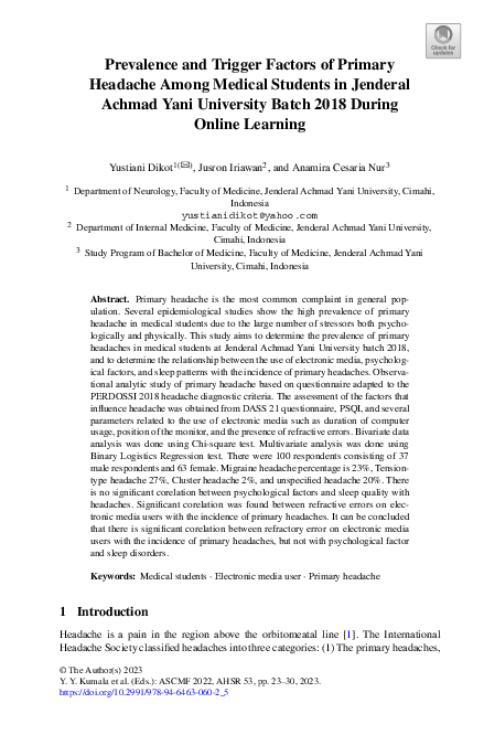 (PDF) Prevalence and Trigger Factors of Primary Headache Among Medical Students in Jenderal ...