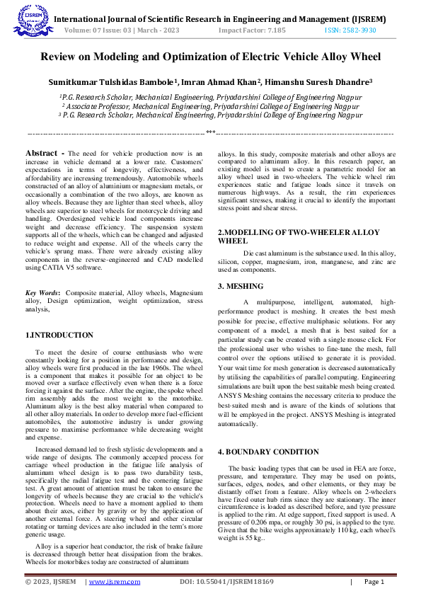 (PDF) Review on Modeling and Optimization of Electric Vehicle Alloy Wheel