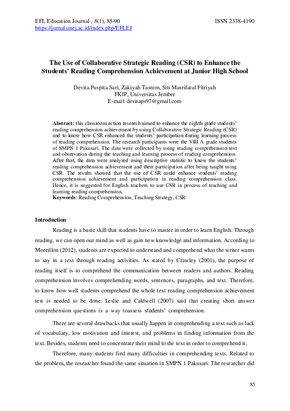 (PDF) The Use of Collaborative Strategic Reading (CSR) to Enhance the ...
