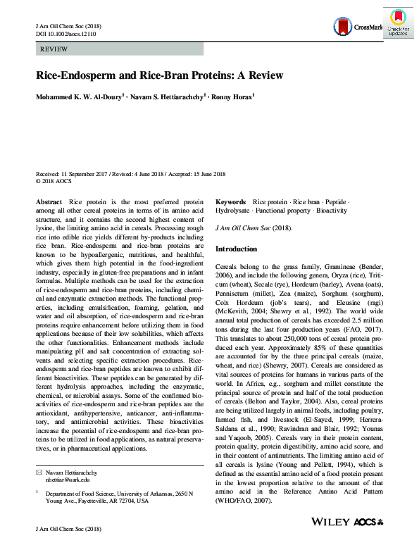 (PDF) Rice-Endosperm and Rice-Bran Proteins: A Review