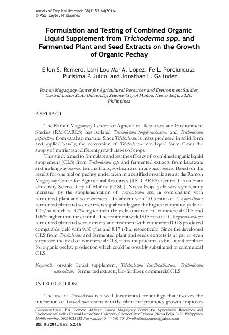 Pdf Formulation And Testing Of Combined Organic Liquid Supplement From Trichoderma Spp And