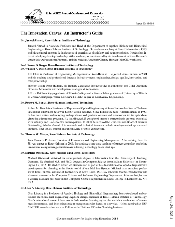 (PDF) The Innovation Canvas: An Instructor's Guide