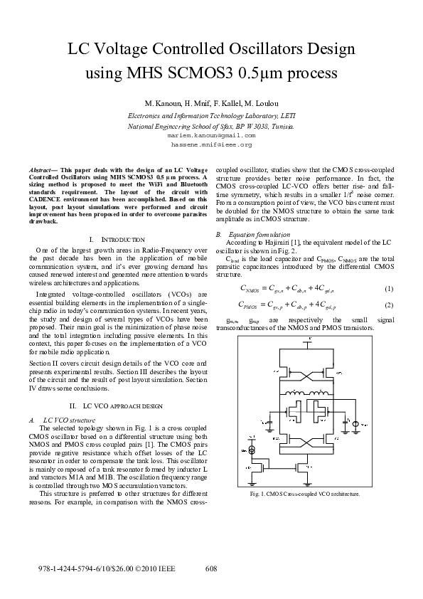 (PDF) LC Voltage Controlled Oscillators design using MHS SCMOS3 0.5µm process | Hassene Mnif ...