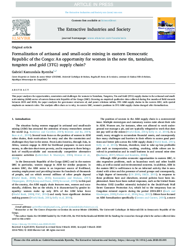 (PDF) Formalization of artisanal and small-scale mining in eastern ...