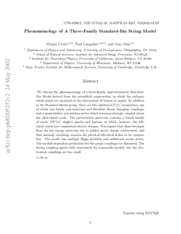 (PDF) Phenomenology of a three-family standardlike string model | Gary ...