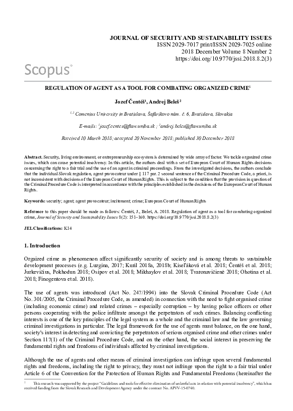 (PDF) Regulation of Agent as a Tool for Combating Organized Crime