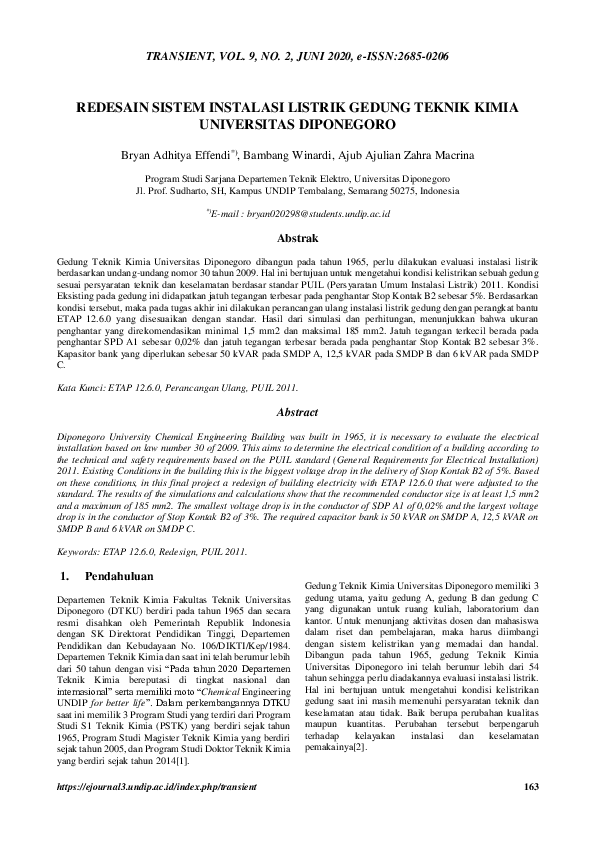 (PDF) Redesain Sistem Instalasi Listrik Gedung Teknik Kimia Universitas Diponegoro