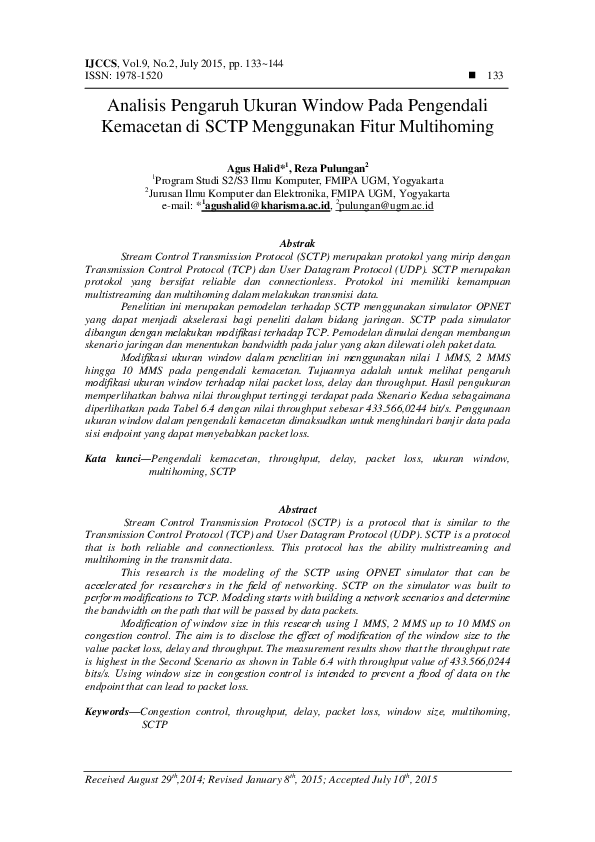 (PDF) Analisis Pengaruh Ukuran Window Pada Pengendali Kemacetan di SCTP Menggunakan Fitur ...