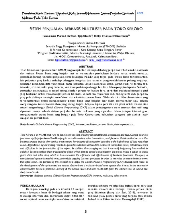 (PDF) Sistem Penjualan Berbasis Multiuser Pada Toko Keroro | Ricky ...