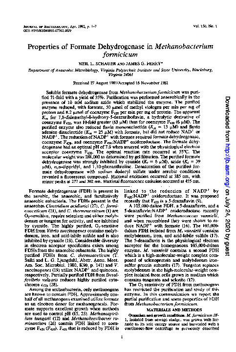(PDF) Properties of formate dehydrogenase in Methanobacterium ...