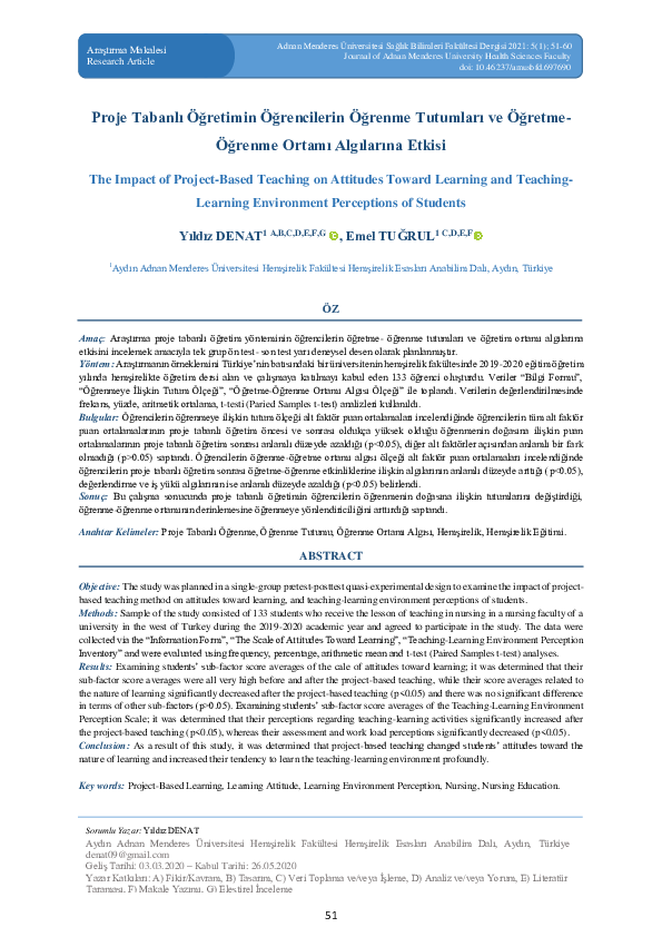 (PDF) The Impact of Project-Based Teaching on Attitudes Toward Learning and Teaching-Learning ...