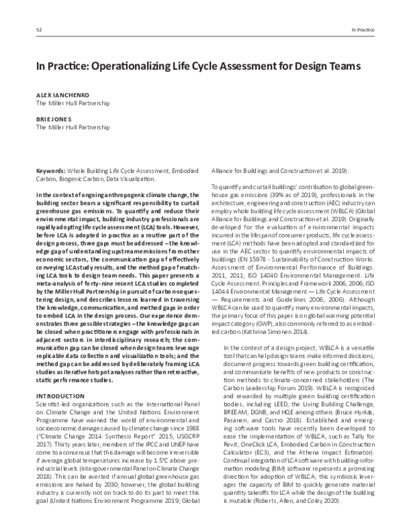 (PDF) In Practice: Operationalizing Life Cycle Assessment for Design Teams