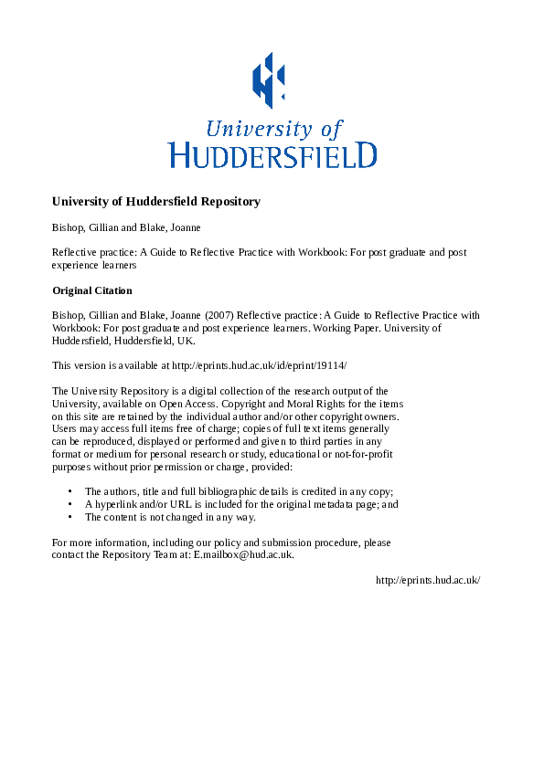 (PDF) Reflective practice: A Guide to Reflective Practice with Workbook ...