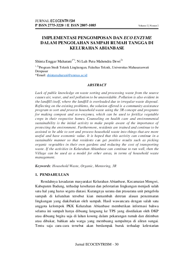 (PDF) Implementasi Pengomposan Dan Eco Enzyme Dalam Pengolahan Sampah ... (PDF) Implementasi Pengomposan Dan Eco Enzyme Dalam Pengolahan Sampah ...