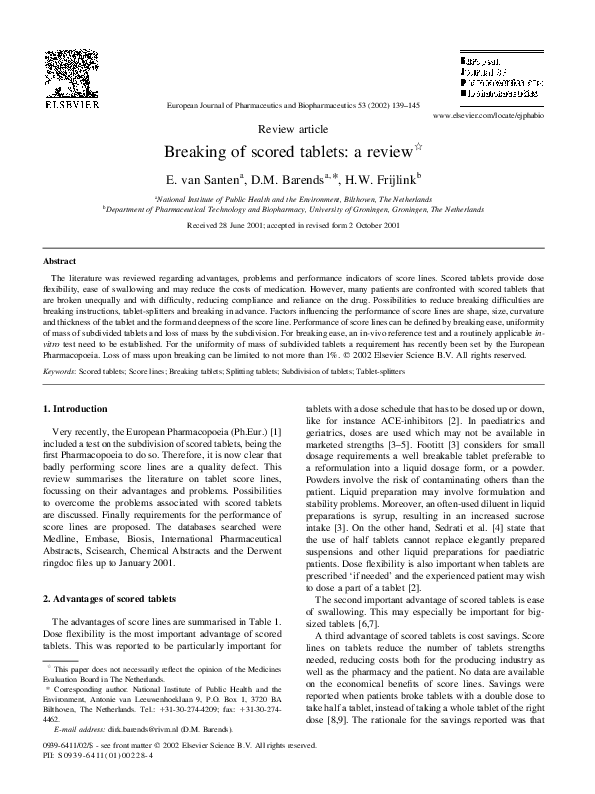 (PDF) Breaking of scored tablets: a review