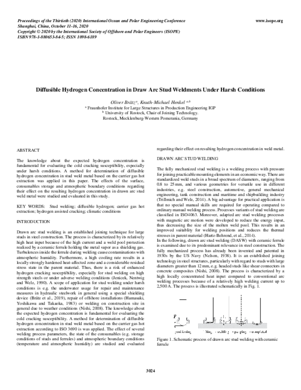 (PDF) Diffusible Hydrogen Concentration in Draw Arc Stud Weldments ...