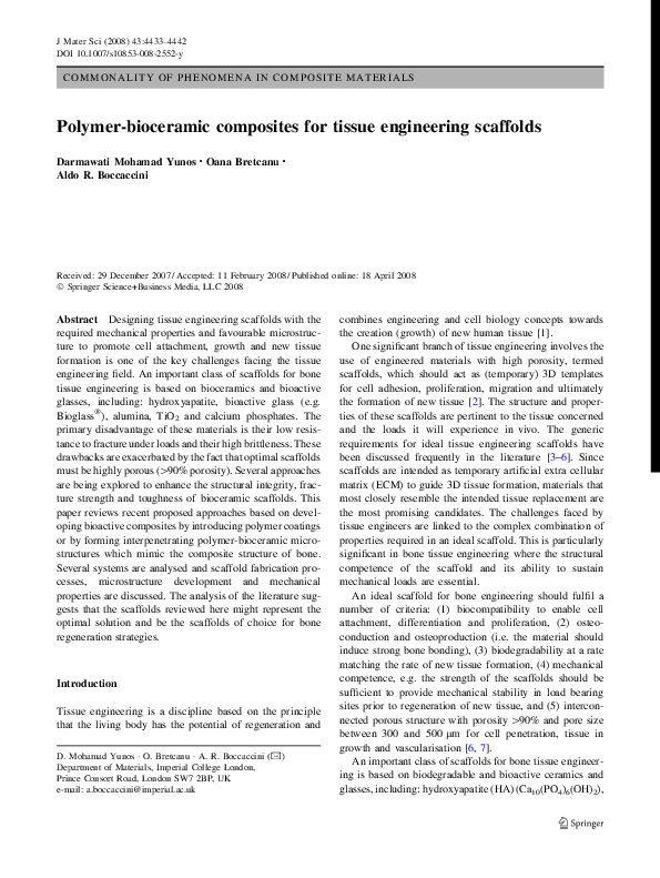 (PDF) Polymer-bioceramic composites for tissue engineering scaffolds
