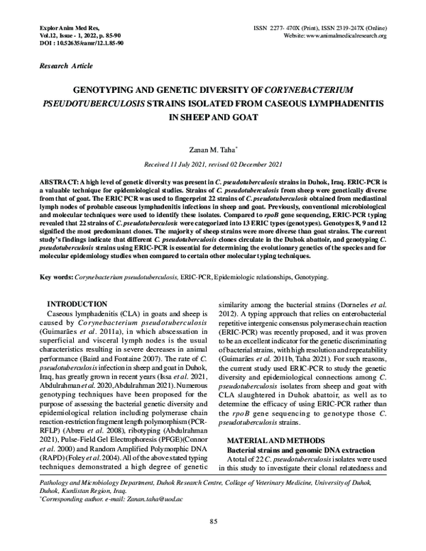 (PDF) Genotyping and genetic diversity of Corynebacterium pseudotuberculosis strains isolated ...