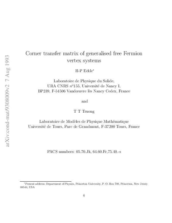 (PDF) Corner transfer matrix of generalized free-fermion vertex systems