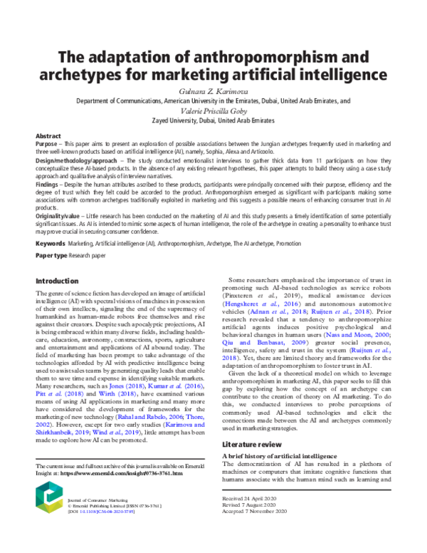 (PDF) The adaptation of anthropomorphism and archetypes for marketing ...