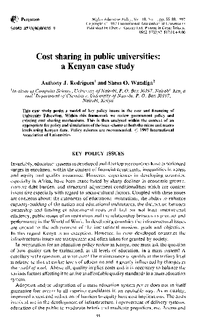 (PDF) Cost sharing in public universities: a Kenyan case study