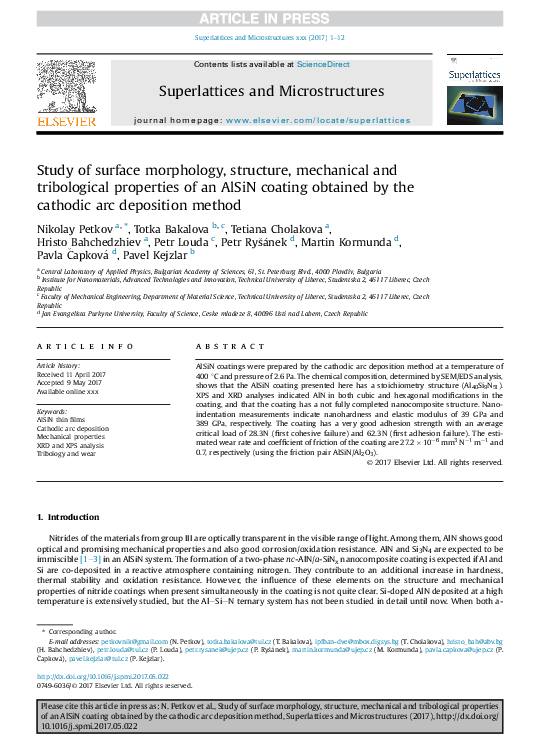 (PDF) Study of surface morphology, structure, mechanical and ...