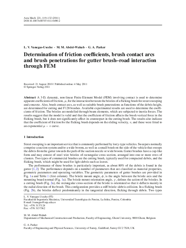 (PDF) Determination of friction coefficients, brush contact arcs and ...