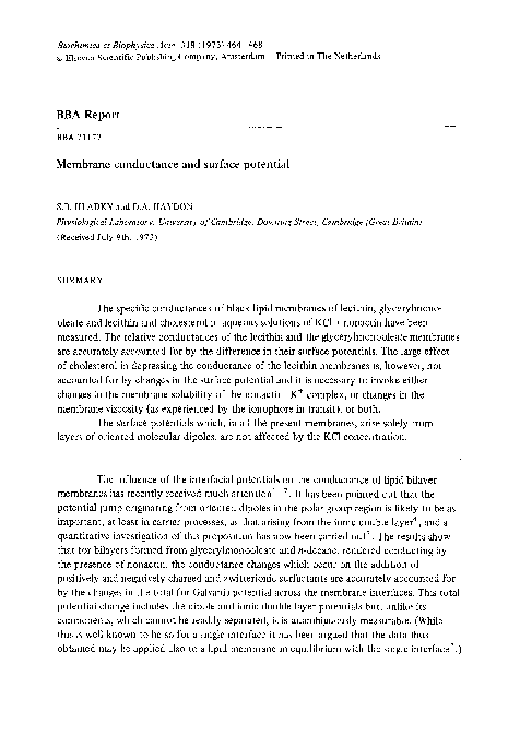 (PDF) Membrane conductance and surface potential
