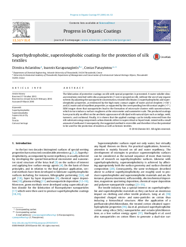 (PDF) Superhydrophobic, superoleophobic coatings for the protection of ...