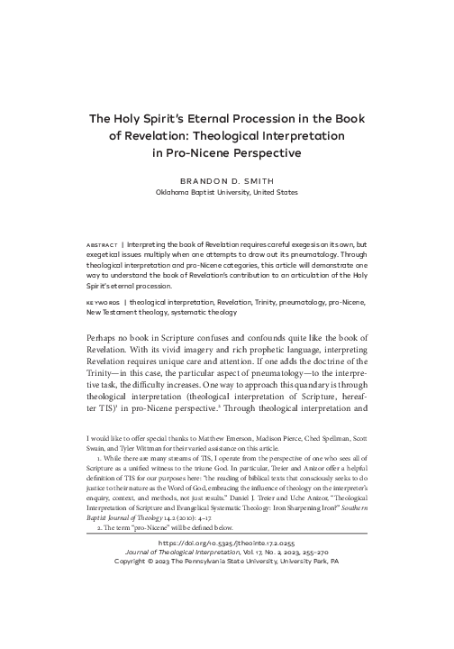 (PDF) The Holy Spirit's Eternal Procession in the Book of Revelation ...