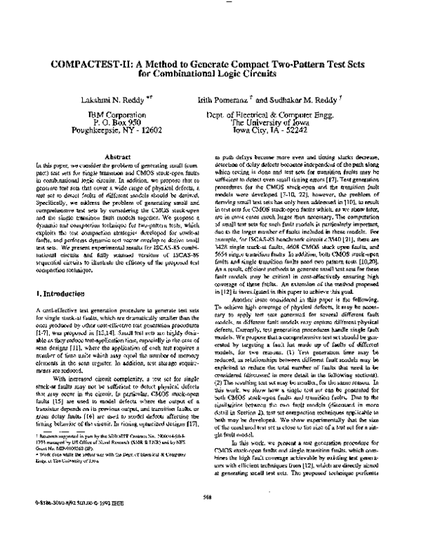 Pdf Compactest Ii A Method To Generate Compact Two Pattern Test Sets For Combinational Logic