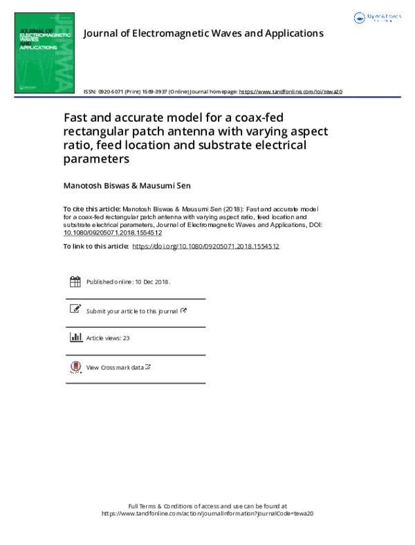 (PDF) Fast and accurate model for a coax-fed rectangular patch antenna with varying aspect ratio ...