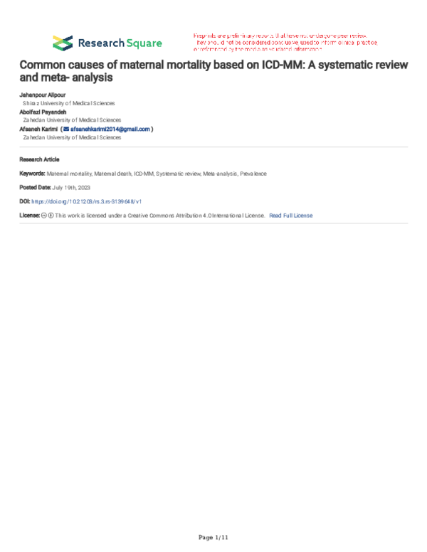 (PDF) Common causes of maternal mortality based on ICD-MM: A systematic ...