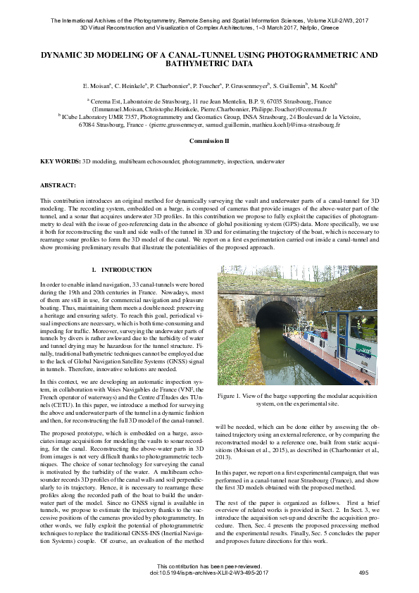 (PDF) Dynamic 3D Modeling of a Canal-Tunnel Using Photogrammetric and Bathymetric Data