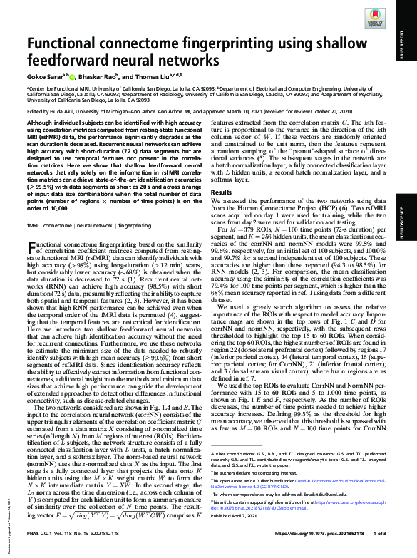 Functional Connectome Fingerprinting Using Shallow Feedforward Neural Networks