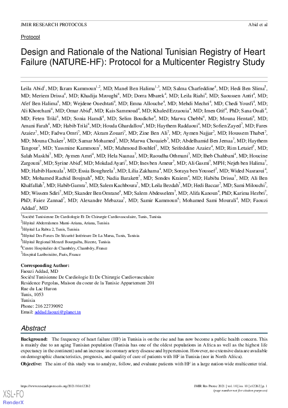 (PDF) Design and Rationale of the National Tunisian Registry of Heart Failure (NATURE-HF ...