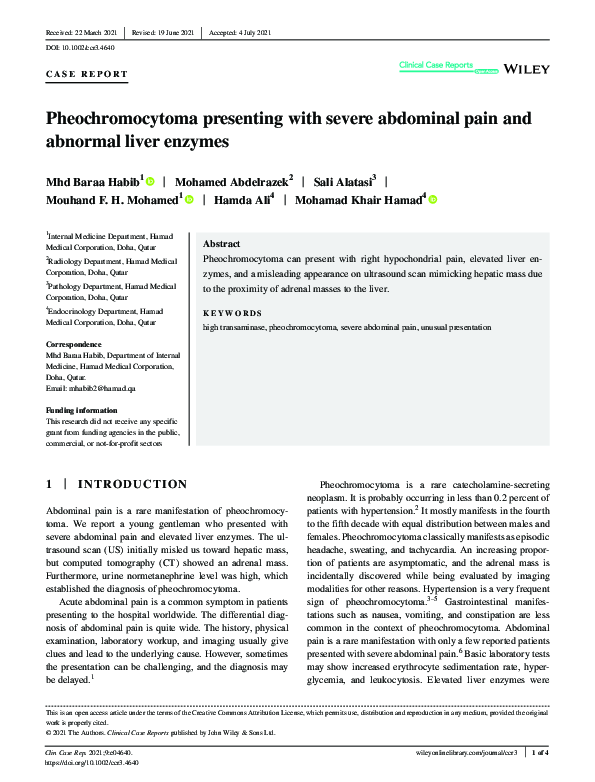 (PDF) Pheochromocytoma presenting with severe abdominal pain and ...