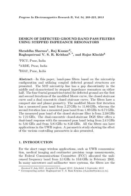 (PDF) Design of Defected Ground Band Pass Filters Using Stepped Impedance Resonators