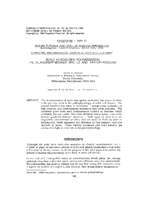 (PDF) Sickle hemoglobin polymerization: The relationship between ...