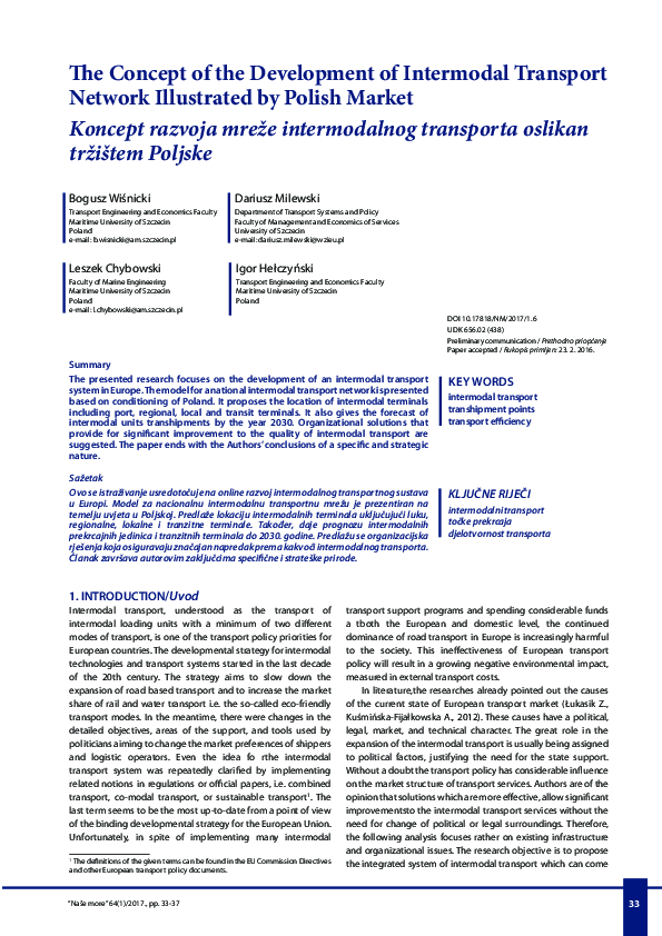 (PDF) The Concept of the Development of Intermodal Transport Network Illustrated by Polish ...
