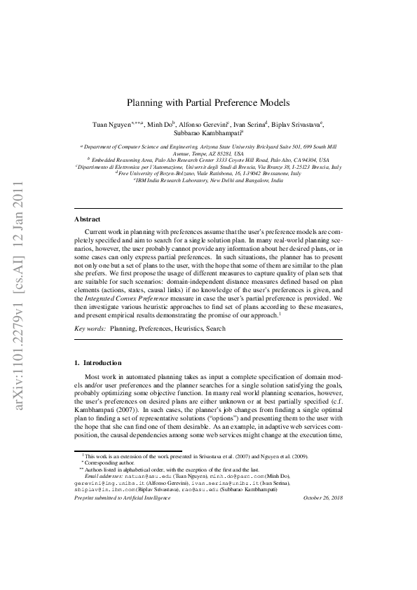(PDF) Planning with Partial Preference Models