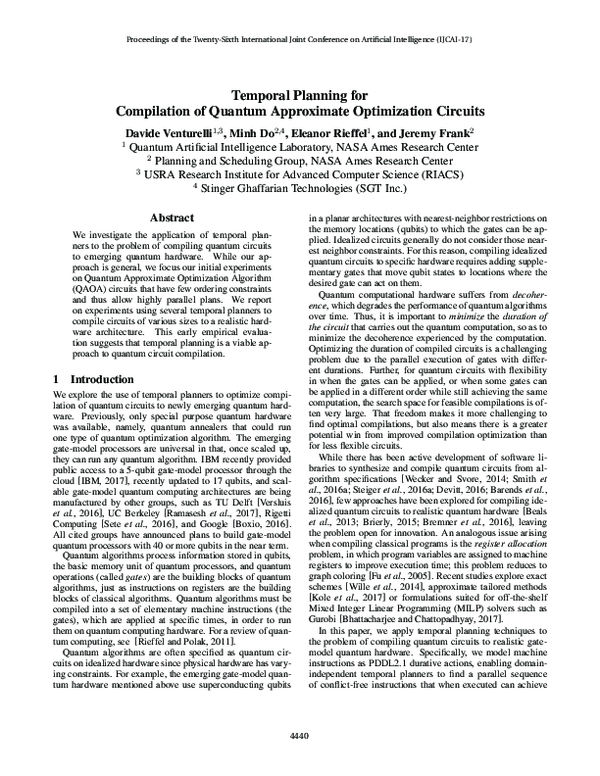(PDF) Temporal Planning for Compilation of Quantum Approximate Optimization Circuits