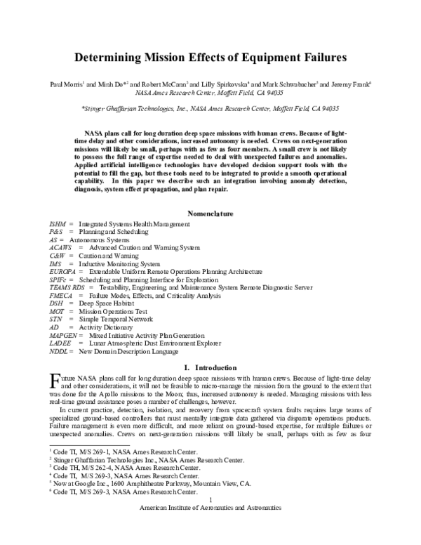 (PDF) Determining Mission Effects of Equipment Failures