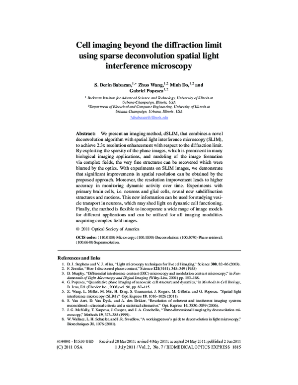 (PDF) Cell imaging beyond the diffraction limit using sparse deconvolution spatial light ...