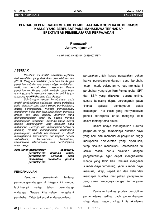 (PDF) Pengaruh Penerapan Metode Pembelajaran Kooperatif Berbasis Kasus Yang Berpusat Pada ...