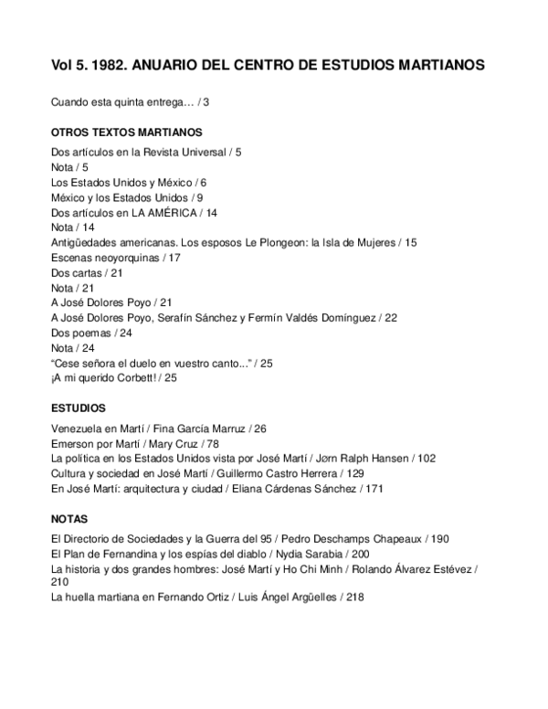 (PDF) Anuario del Centro de Estudios Martianos (Vol. 5 1982) | Emilio de Armas - Academia.edu