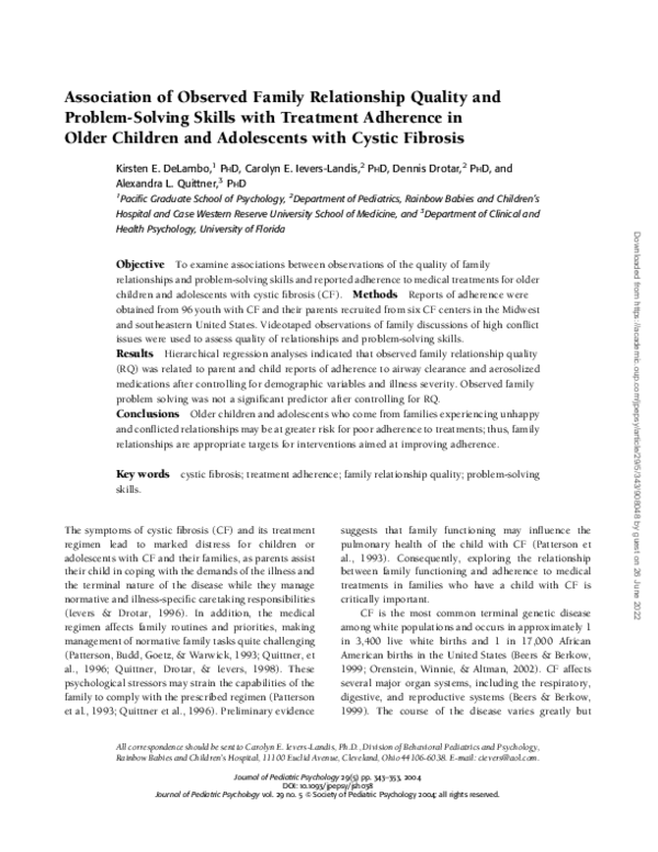 (PDF) Association of Observed Family Relationship Quality and Problem ...