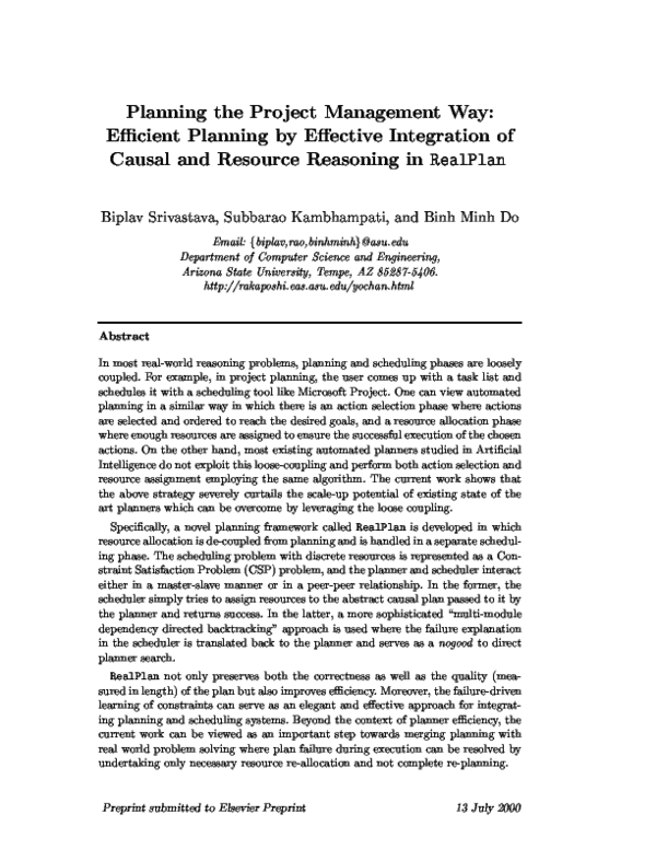 (PDF) Planning the project management way: Efficient planning by effective integration of causal ...